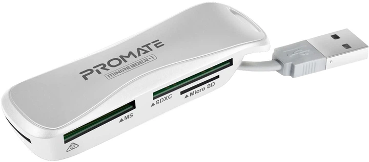 Кардридер Promate MiniReader-1 SD/MicroSD/MS/M2 White (minireader-1 ...