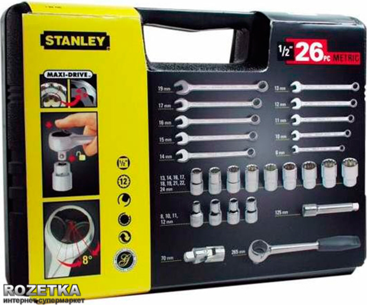 Набор головок торцевых 1/2" и ключей комбинированных Stanley 26 ...