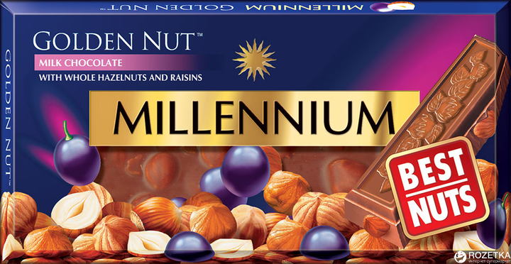 Шоколад Millennium Gold молочный с цельным фундуком и изюмом 100 г ...