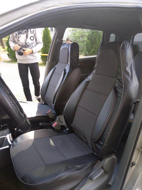 Авточохли на VAZ 2114 Auto Style пілот кожзам і тканина чорно сірий ...