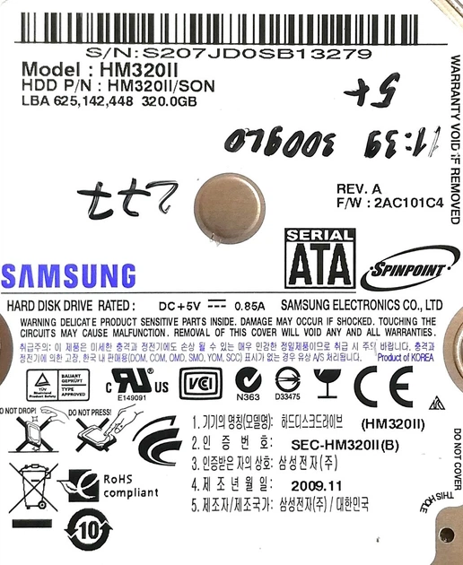 Жорсткий диск для ноутбука Samsung Spinpoint 320GB 2.5" 8MB 5400rpm 3Gb ...