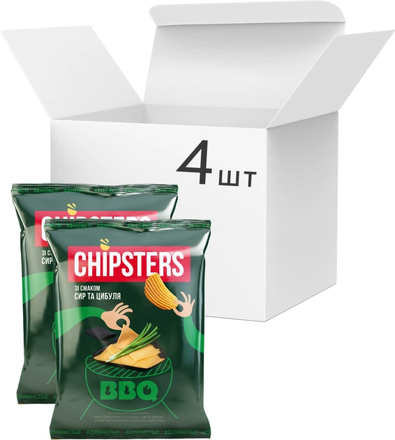 Упаковка натуральних чипсів CHIPSTERS зі смаком Сир і цибуля 120 г x 4 ...
