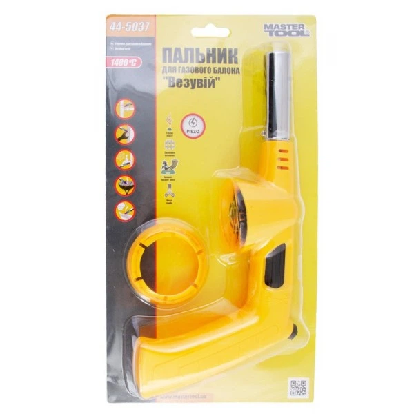 Пальник для газового балона з ручкою, п'єзопідпал MASTERTOOL GM "Везувій", керамічна захист ...