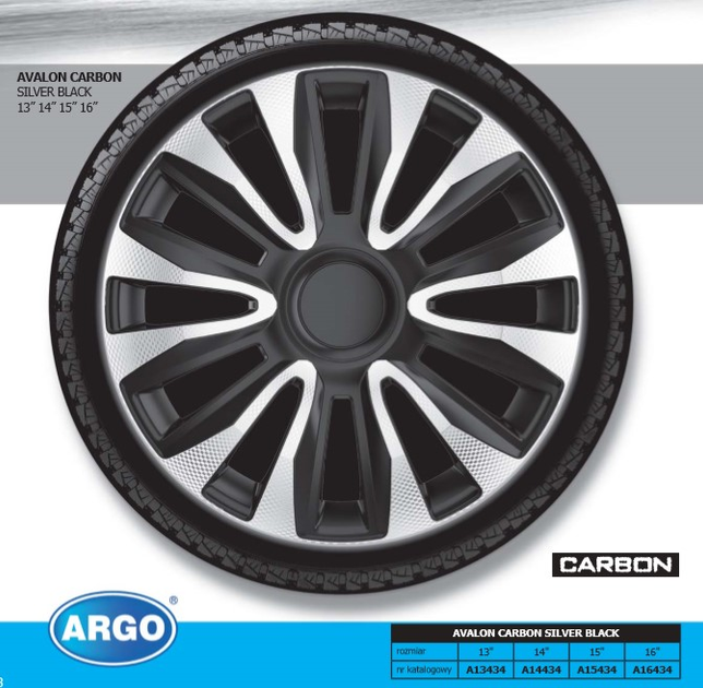 Автомобильные колпаки Argo 14R/ Avalon Carbon Silver-Black 4шт. – фото ...