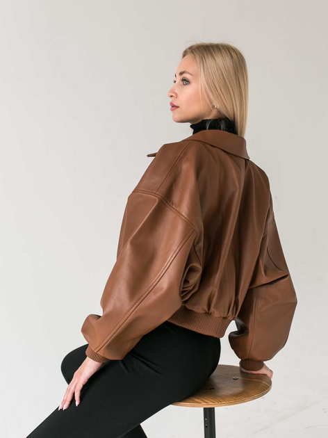 Кожаная куртка в стиле OWERSIZE из натуральной кожи коричневого цвета ...