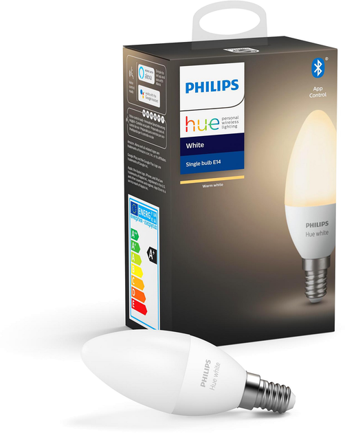 Умная лампа Philips Hue E14, 5.5W(40Вт), 2700K, White, Bluetooth ...