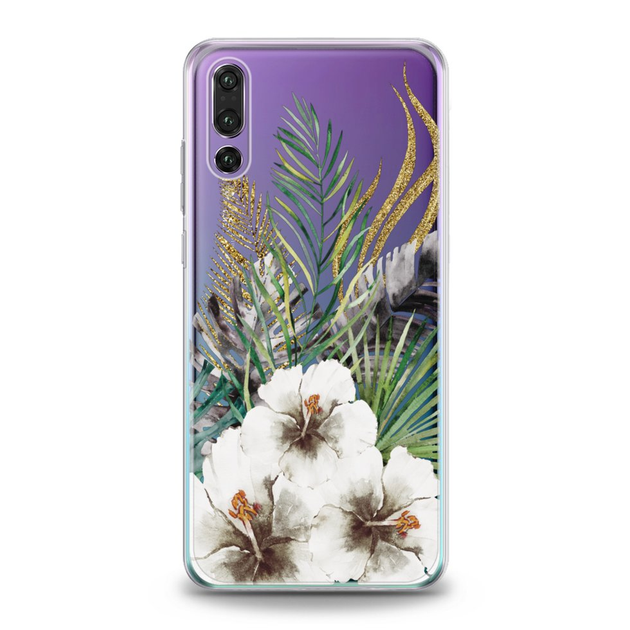 Чехол силиконовый для Huawei (Белый гибискус) P Smart Plus хуавей смарт ...