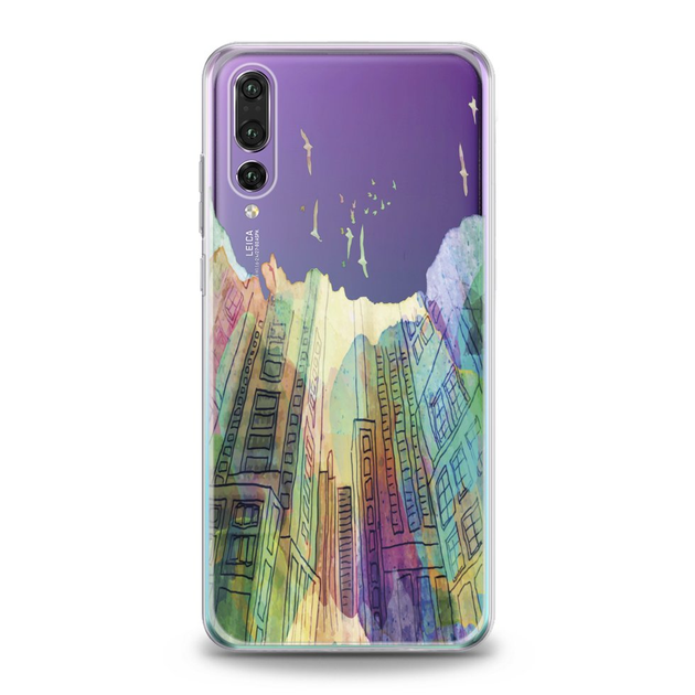 Чехол силиконовый для Huawei (Красочный город) P20 Pro хуавей про ...