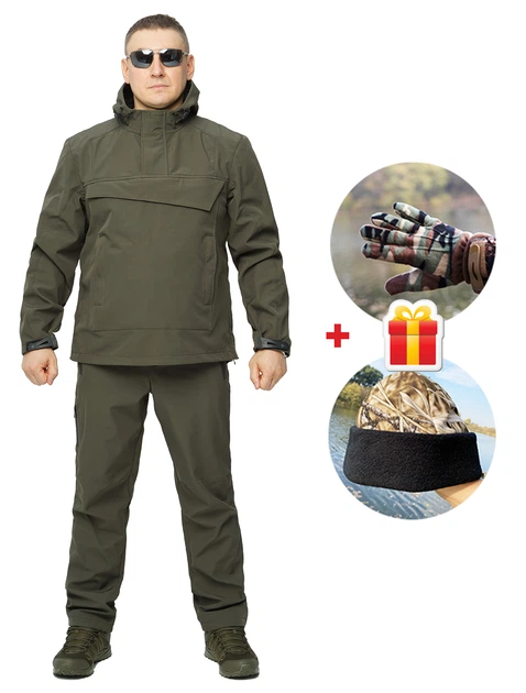 Костюм для рыбалки и охоты «Mavens SoftShell Anorak (Original)», непромокаемый, олива, размер 46 ...