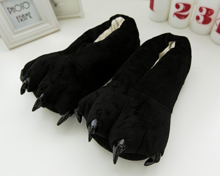 Тапочки лапы кигуруми Kigurumi Комнатные Мужские Черный Плюшевые ...