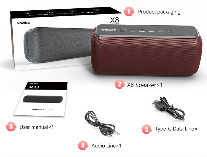Портативная акустика XDOBO X8 60 Вт IPX5, 6600mAh Red – фото, отзывы, характеристики в интернет ...