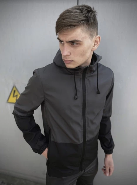 Мужская демисезонная куртка с капюшоном ветровка Intruder Softshell light 0036 XXL (52) Серый с ...