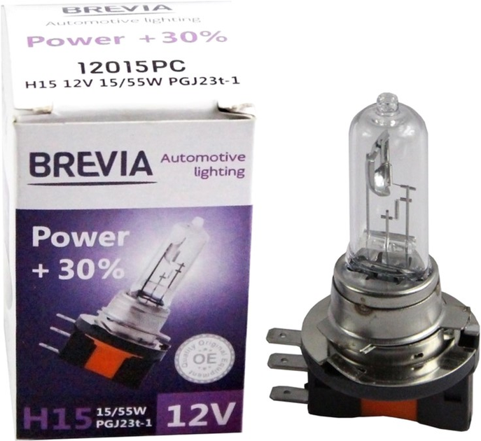 Галогенова лампа Brevia H15 12V 15/55W PGJ23t-1 Power +30% CP (12015PC ...