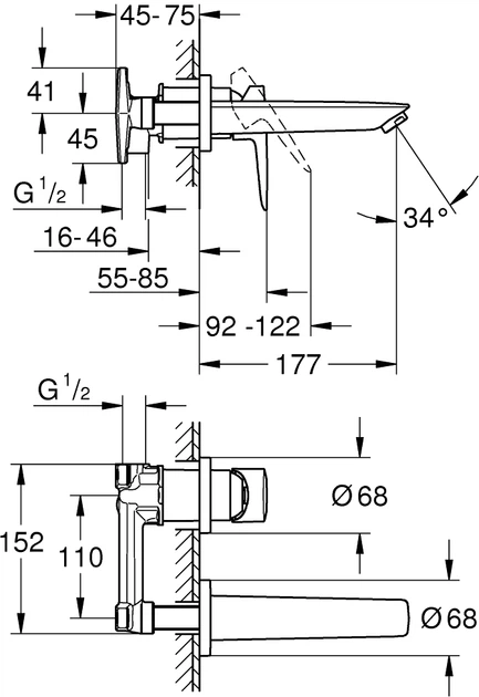 Смеситель скрытого монтажа для раковины GROHE BauEdge New 20474001 ...