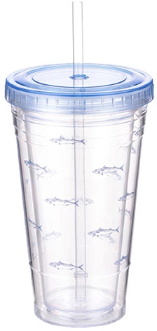 Стакан пластиковый MINISO Modern Collection с трубочкой голубой 480 мл ...