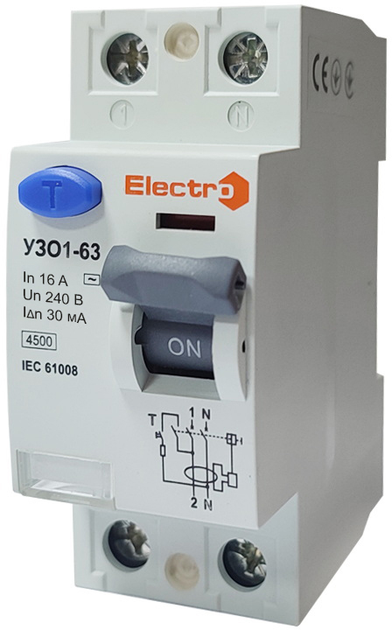 Устройство защитного отключения ElectrO УЗО1-63, 2P, 16 А, 30 мА, 4.5 ...