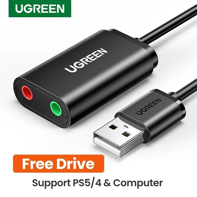 Внешняя звуковая карта USB UGREEN стереофоническая, стерео выход ...