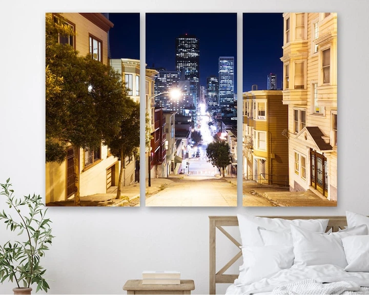 Модульная картина на холсте из трех частей Ночь в Сан Франциско 78x48 см M3 M 490 фото