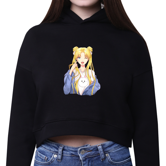 Кроп-топ с капюшоном Сейлор Мун (Sailor Moon) Черный (35961-2925-8) 164 ...