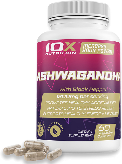 Ашваганда, Ashwagandha, 10X Nutrition USA, 60 веганских капсул ...