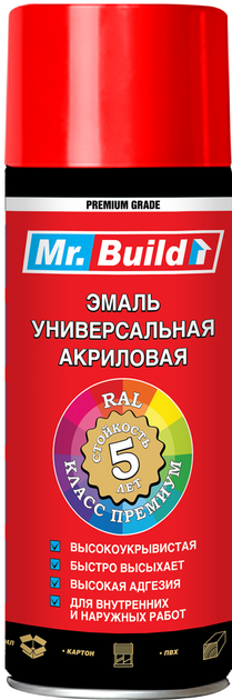 Эмаль аэрозольная универсальная Mr. Build 400 мл 9010 Белая матовая ...