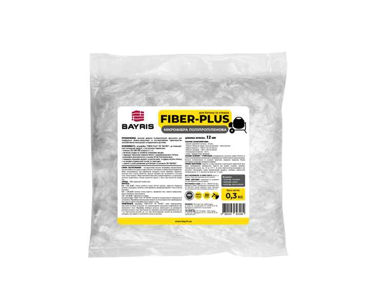 Мікрофібра поліпропіленова БАЙРІС FIBER-PLUS для армування розчинів 0,3 ...