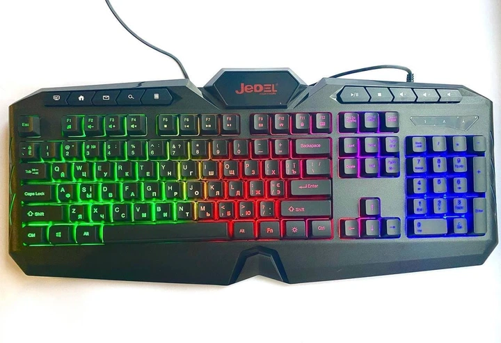Клавиатура мультимедийная проводная USB игровая с LED подсветкой для компьютера JEDEL-GAMING ...
