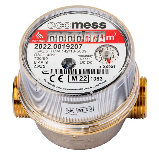 Лічильник гарячої води Ду 15 Ecomess Picoflux короткий L=80 мм (без ...