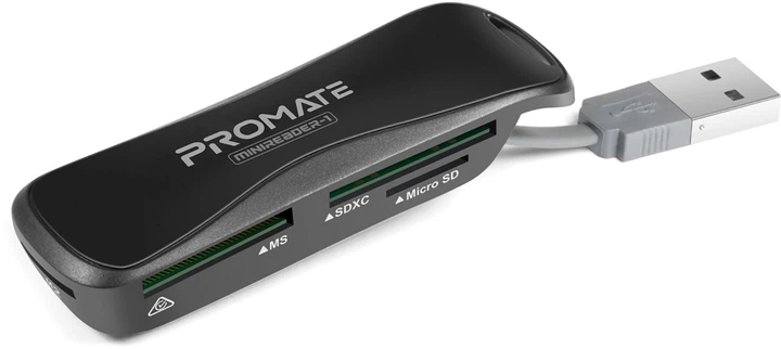 Кардрідер Promate MiniReader-1 SD/MicroSD/MS/M2 Black (minireader-1 ...