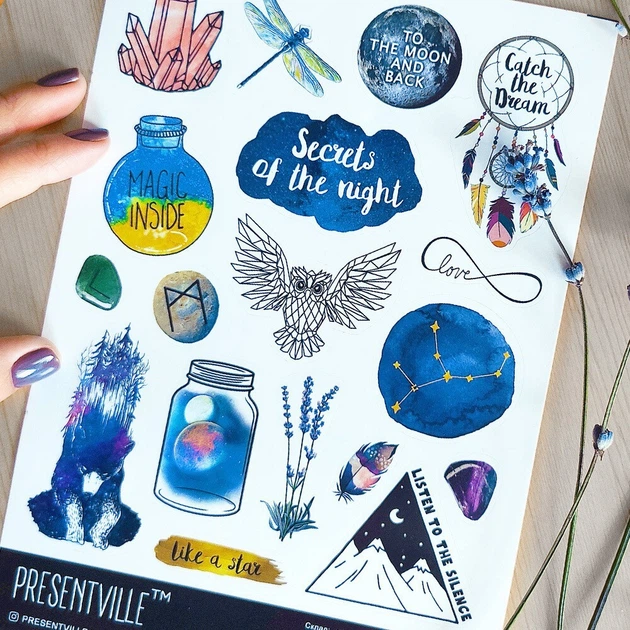Набір наліпок для зошита або блокнота Secrets Of Night Present кольоровий набір наліпок