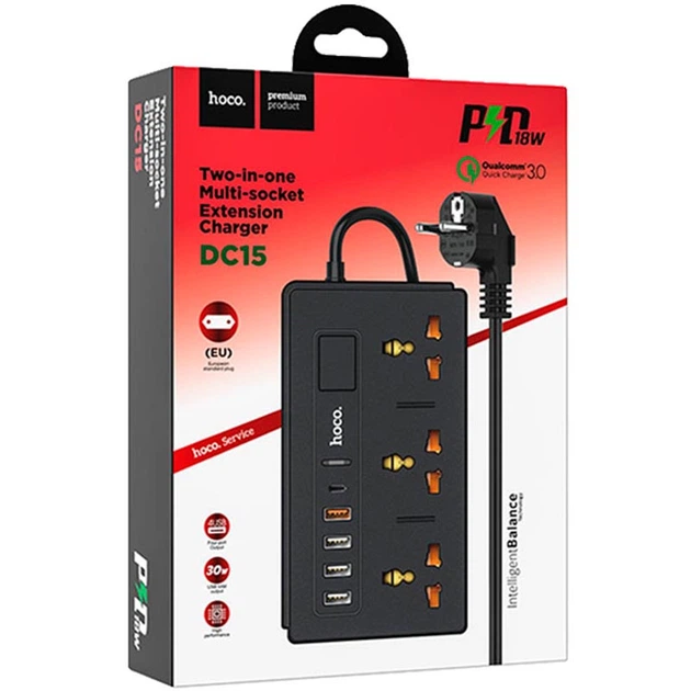 Удлинитель Hoco DC15 (4USB/1Type-C/3xSocket) (00000048932_1) – фото ...