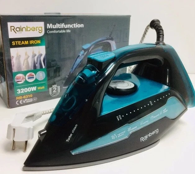 Утюг паровой электрический с антипригарным покрытием керамической подошвой 3200W Rainberg RB ...