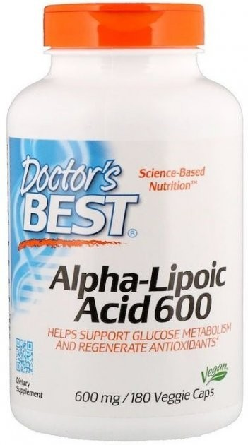 Doctor's Best, альфа-ліпоєва кислота 600, 600 мг, 180 вегетаріанських ...