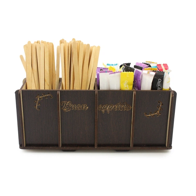 Органайзер підставка для стиків цукру та паличок мішалок Xs лхдф на 4 відділення «cd венге