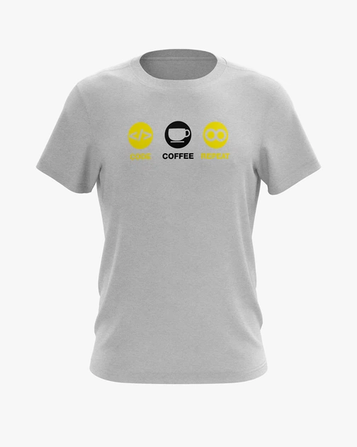 Футболка чоловіча з принтом Code Coffee Repeat сірий M (TS-01-IT-0027-200-04-03) – Брендовая ...