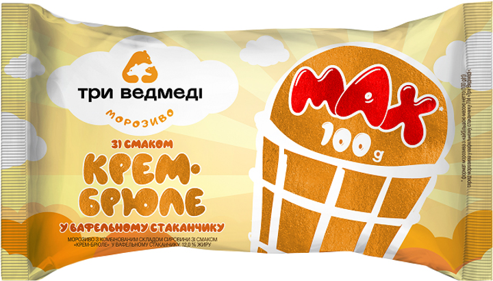 Мороженое Три Медведя крем-брюле в вафельном стаканчике 100 г ...