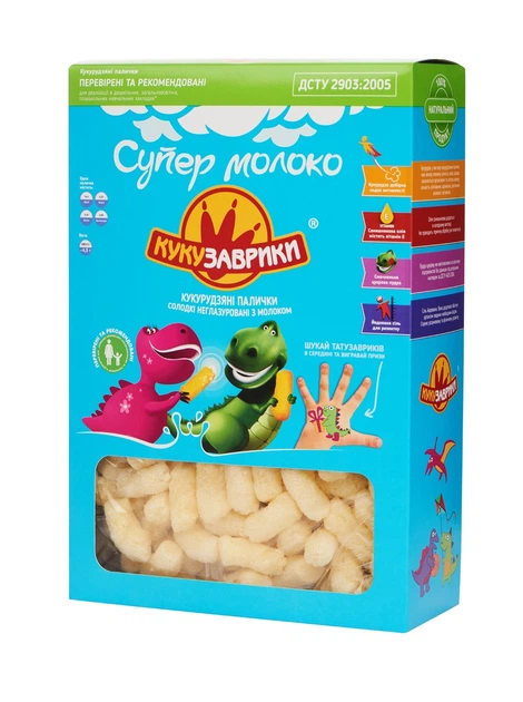 Кукурудзяні палички солодкі неглазуровані з молоком ТМ "Кукузаврики ...