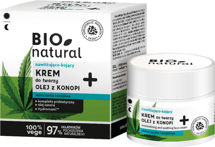 Крем для лица BIOnatural с конопляным маслом для сухой и чувствительной ...
