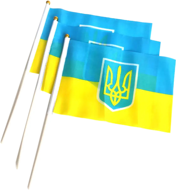 Набір із 3 х штук прапорців України Bookopt з Гербом на паличці з