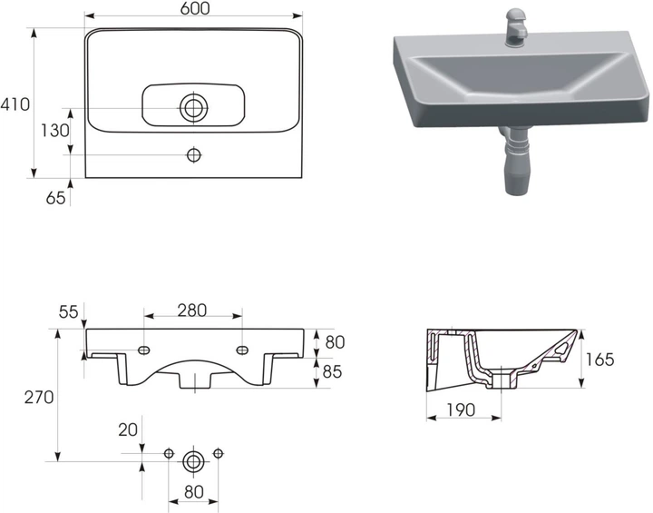 Тумба підвісна CERSANIT B387 Lara S801-359 біла з умивальником Mille ...