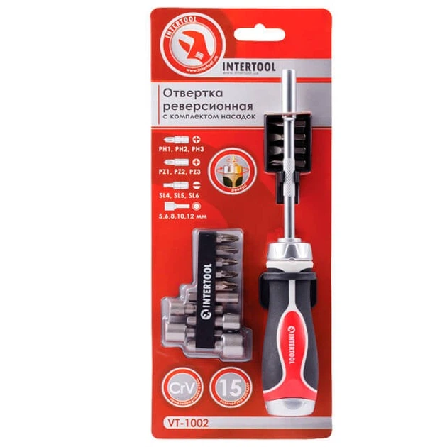 викрутка реверсивна з комплектом насадок 15 од. INTERTOOL VT-1002 – фото, відгуки ...