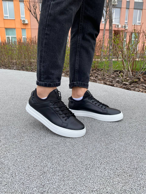 Кеды мужские ShoesBand Черные натуральные кожаные на толстой белой ...