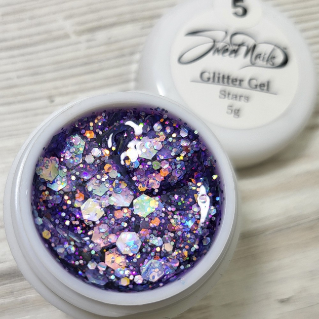 Глиттерный гель для ногтей Sweet Nails Stars №5 (фиолетовый с эффектом ...