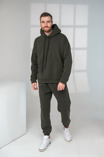 Мужской спортивный костюм на флисе худи с джоггерами S-M (42-44) Хаки ...
