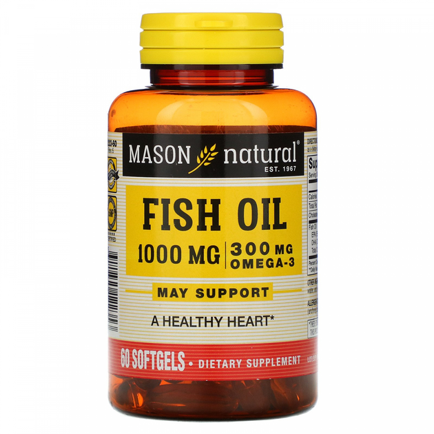 Рыбий жир с Омега-3 Mason Natural (Omega-3 Fish Oil) 1000 мг + 300 мг ...