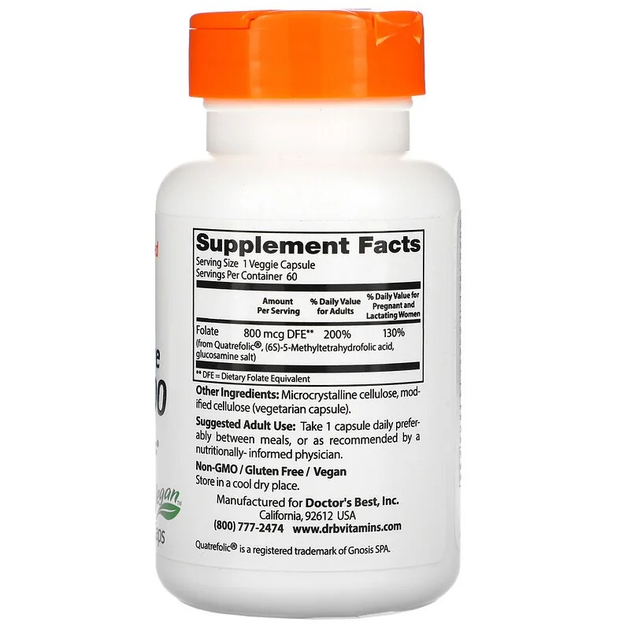 Активный фолат Doctor's Best "Fully Active Folate 800" витамин B9, 800 ...