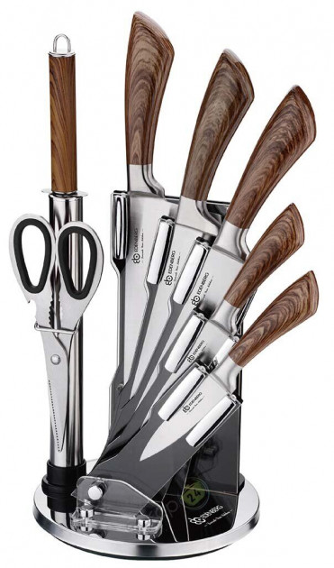 Набор кухонных ножей на подставке 9 предметов Edenberg EB-913 Brown ...