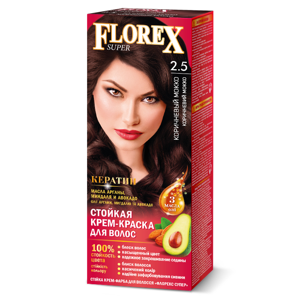 Крем-краска для волос Florex Super Кератин 2.5 Коричневый мокко от ...