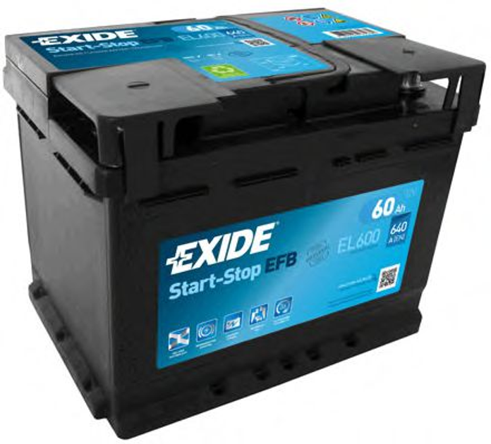 Аккумулятор 60Ah-12v EFB 242х175х190 ,R,EN640 Exide (EL600) – фото ...
