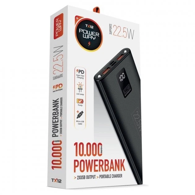 Повербанк power bank POWERWAY TX 12 портативна швидка зарядка батарея ...